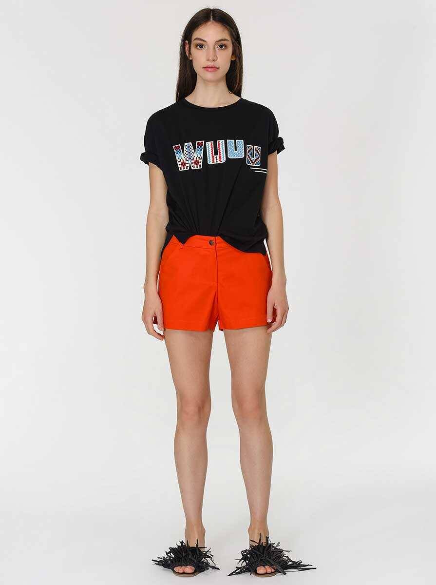 Cep Detaylı Mini Mercan Rengi Şort Mercan - Roman