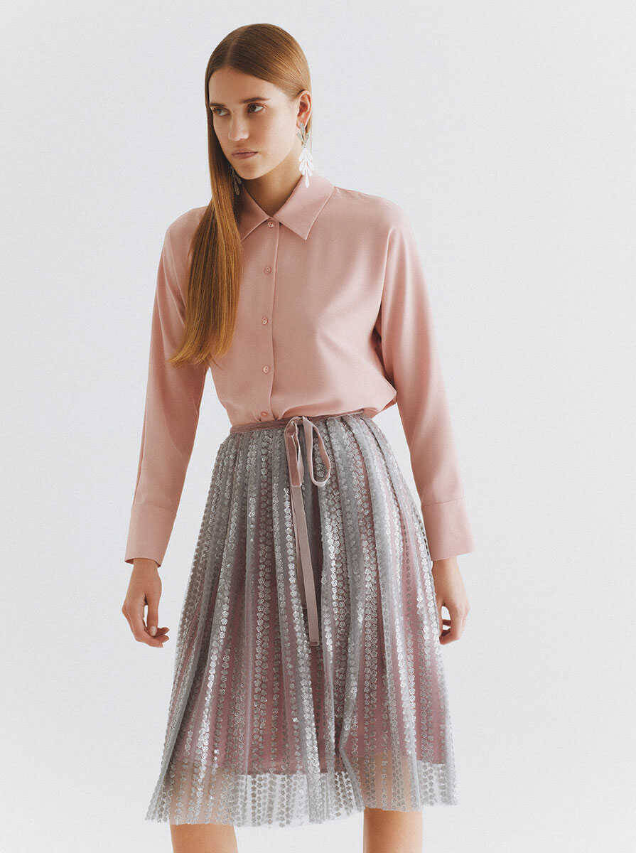 Parlak Tül Gümüş Etek Silver - Roman