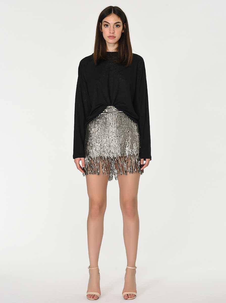 Püsküllü Payet Mini Etek Standart Renk - Roman