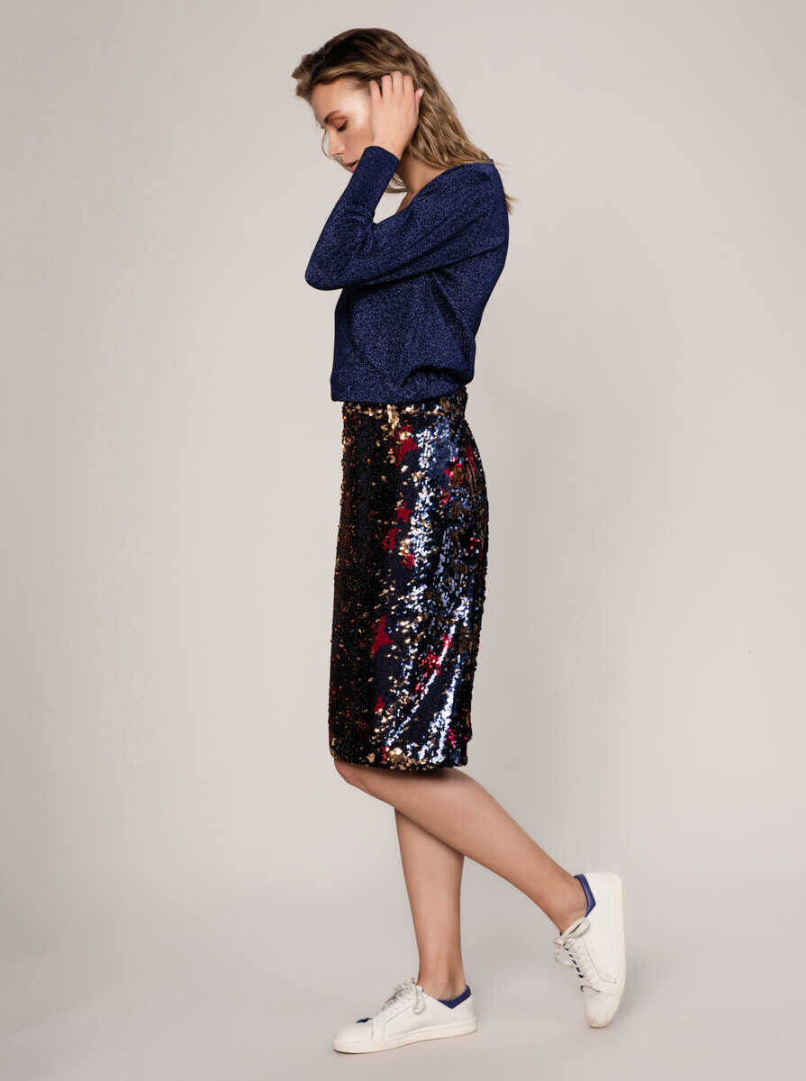 Renkli Payetli Abiye Etek Standart Renk - Roman