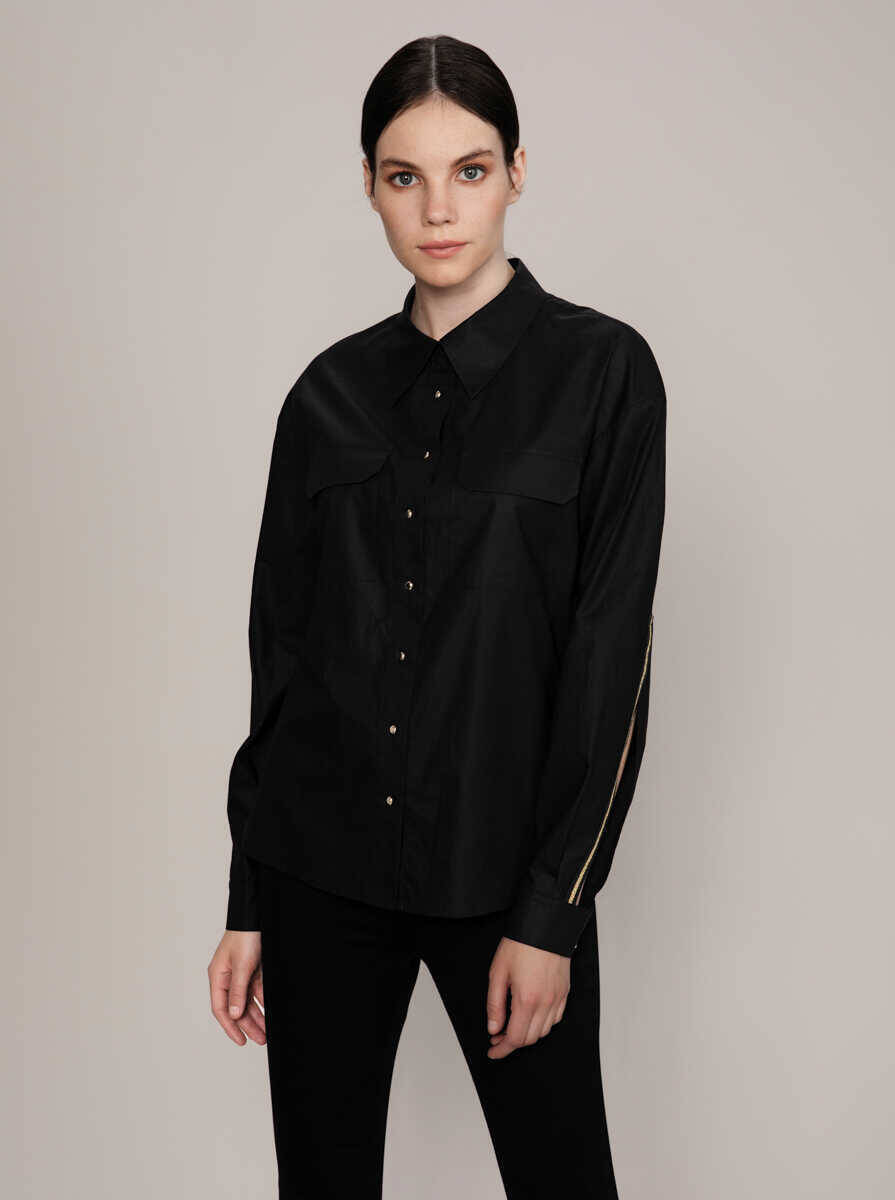 Şerit Detaylı Gömlek Siyah - Roman