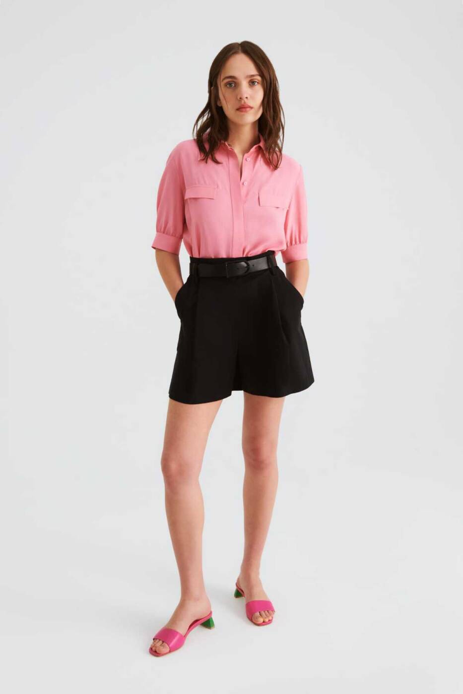 Yüksek Bel Kadın Şort Siyah - Roman